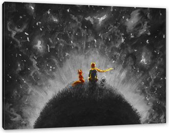 Pixxprint &Ouml;lgem&auml;lde Der kleine Prinz B&W Detail, Gr&ouml;&szlig;e: 120x80cm, Leinwandbild, fertig gespannt, Wandbild, Dekoration, Kunstdruck, kein Poster