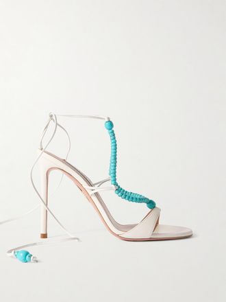 Aquazzura Sandales En Cuir &Agrave; Perles Amalfi 105 - Blanc