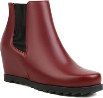 Generic Bottines compens&eacute;es &agrave; bout rond pour femme - &Eacute;lastique - Large mollet - Confortable - &Agrave; enfiler - Mode dhiver, Rouge, 38.5 EU