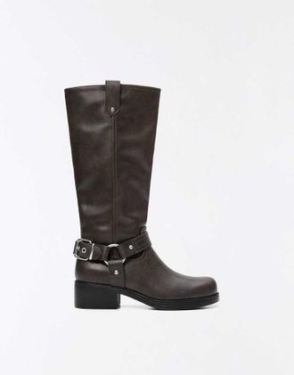 Bershka bottes style motard &agrave; boucle marron