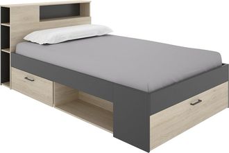 Vente-Unique Bett mit Kopfteil, Stauraum & Schubladen - 120 x 190 cm - Holzfarben & Anthrazit - Leandre
