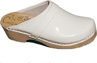 Generic Sabots Cuir et Bois Semelle Souple PU, Blanc Vernis, Adulte, 39