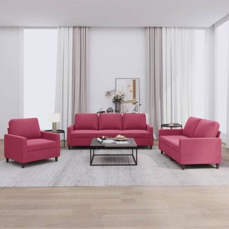 vidaXL 3-tlg. Sofagarnitur mit Kissen Weinrot Samt Vidaxl