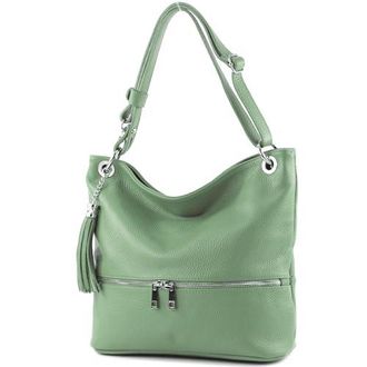 modamoda.de T143 - ital. Sac &agrave; bandouli&egrave;re en cuir, Gris vert, Voir description