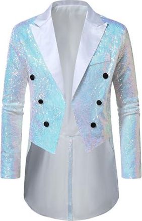 Generic Costume de banquet &agrave; paillettes pour homme avec queue-de-morue &agrave; paillettes brillantes pour f&ecirc;te, discoth&egrave;que, mariage, blanc, S