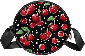 Generic Sac &agrave; bandouli&egrave;re rond pour femme, motif cerise, petit sac &agrave; bandouli&egrave;re avec fermeture &eacute;clair, bretelles r&eacute;glables, sac &agrave; main rond d&eacute;contract&eacute; pour 