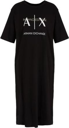 A|X Armani Exchange Tissu Organique, Logo T-Dress Robe décontractée, Noir, S Femme