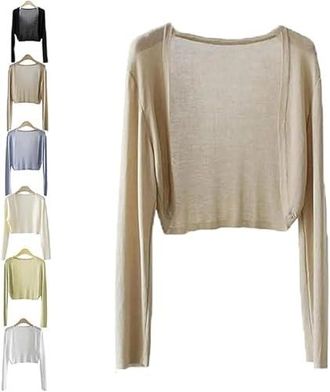 Generic Meetitsneeds Cardigan, cardigan l&eacute;ger, court, bol&eacute;ro ouvert sur le devant, kaki, taille unique