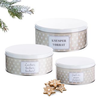 Brandsseller 3er Set Pl&auml;tzchendosen aus Metall - stapelbare, runde Keksdosen mit Deckel - lebensmittelechte Aufbewahrungsdosen f&uuml;r Geb&auml;ck, Kekse & Weihnachtspl&auml;tzc