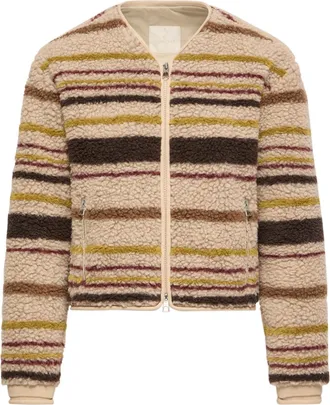 Moncler Moncler Cardigan Zipp&eacute; En Teddy Ray&eacute;, Femme, Beige, Taille: L
