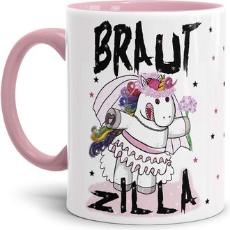Tassendruck Einhorn-Tasse Braut-Zilla - Unicorn/Geschenk-Idee/Freunde/Sterne/Innen & Henkel Rosa