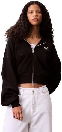 Calvin Klein Sweat dInt&eacute;rieur Femme French Terry Badge Logo en Coton, Noir (Black), S