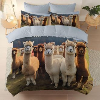 Generic Bettbezug 155 x 220 cm, Mehrfarbig Fotografie Grasland Tiere Alpakas Bettw&auml;sche, Wende Microfaser bettw&auml;sche f&uuml;r Jungen M&auml;dchen Bettbezug mit 2 Kissen