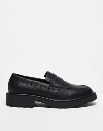 Asos Penny-Loafer in gewalktem Schwarz mit Profilsohle