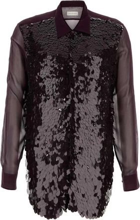 Dries Van Noten Homme, Chemises, Violet, Taille: XL Chemise &agrave; Manches Longues &agrave; Sequins