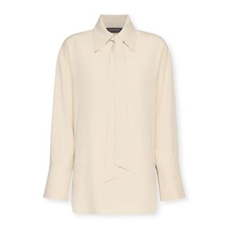 Elena Miro Leinenmischhemd mit Sch&auml;rpe - - Blouses & Shirts - Damen - Beige - XL