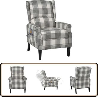 vidaXL Massagesessel Wei&szlig;grau Stoff - Massage Stuhl - Relaxsessel - Elektrischer Massagestuhl - Fernsehsessel - Heizbarer Sessel