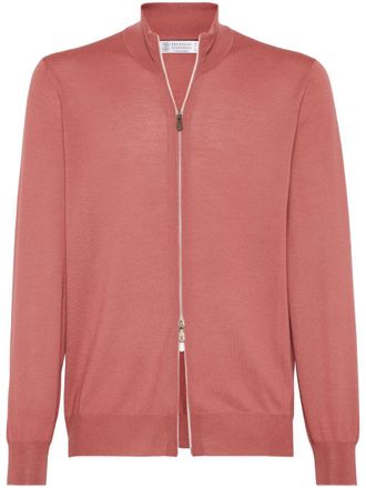 Brunello Cucinelli cardigan en maille fine &agrave; fermeture zipp&eacute;e - Rouge
