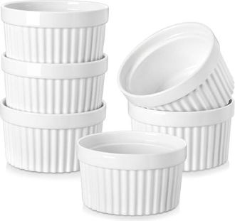 Malacasa Lot de 6 Petit Ramequins Four en Porcelaine, Ramequins Individuels en C&eacute;ramique pour Souffl&eacute;s Cr&egrave;me Brul&eacute;e Muffins Cupcakes Puddings, 380ml, Blanc Ivo