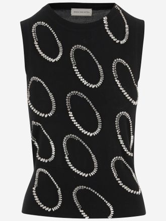 Dries Van Noten Womens Wool Top With Appliqu&eacute; - Black Tops