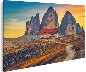 Islandburner Prime Bild auf Leinwand Berghütte Bei Sonnenuntergang Vor Den Drei Zinnen Bilder Wandbilder Poster