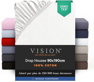 Vision Streetwear Drap Housse - 100% Coton Lit Simple (90x190 cm) - Blanc | Coins &Eacute;lastiqu&eacute;s | Tissage Serr&eacute;: 57 Fils | Convient aux Matelas Jusqu&agrave; 25 cm | Confortable 