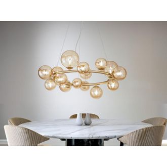 Luce-Ambiente-Design Pendelleuchte HONEY 16-flammig Gold-Glaskugeln Bernsteinfarbig, &Oslash; 82cm