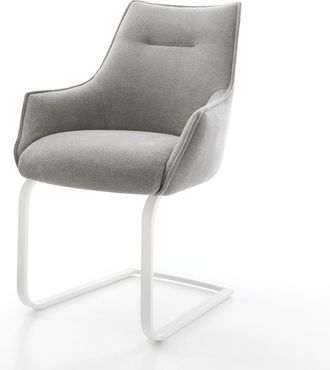 DELIFE Freischwinger Alja-Flex mit Armlehnen Strukturstoff Soft Grau Freischwinger flach Wei&szlig; Taschenfederkern, Esszimmerst&uuml;hle