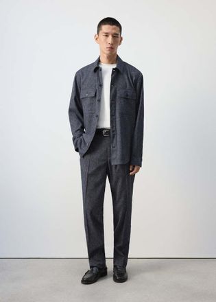 Mango Pantalon regular-fit textur&eacute; bleu marine - Homme - 38 - MANGO MAN