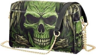 Mnsruu Sacs à bandoulière en cuir pour femme, motif tête de mort colorée, sac à main vert
