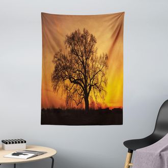 Abakuhaus Baum Wandteppich, Old Oak at Sunset View aus Weiches Mikrofaser Stoff Waschbar ohne Verblassen Digitaldruck, 110 x 150 cm,Orange Braun