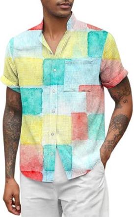 Generic Chemise &agrave; manches courtes boutonn&eacute;e pour homme - Chemise d&eacute;t&eacute; imprim&eacute;e - Col montant - Chemise d&eacute;contract&eacute;e - Grande taille - Haut graphique avec poch