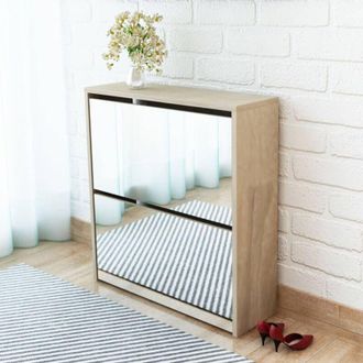 vidaXL Meuble &agrave; chaussures 2 &eacute;tages avec miroir 63x17x67 cm Ch&ecirc;ne Vidaxl