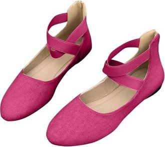 Generic Chaussures de ballet pour femme avec sangles &eacute;lastiques &agrave; la cheville, style d&eacute;contract&eacute;, &eacute;l&eacute;gant, couleur unie, confortables, respirantes, chaussures