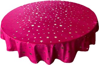 Unique Living Tischdecke Rund - Weihnachten - Weihnachtstischdecke - Rot - Goldene Sterne - &Oslash; 160 cm