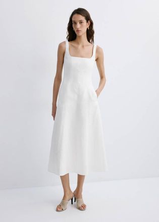 Mango Robe &eacute;vas&eacute;e en lin blanc - Femme - XS - MANGO