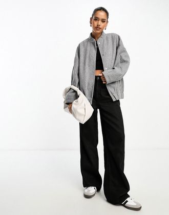 River Island Bomberjacke in Grau aus Wollimitat