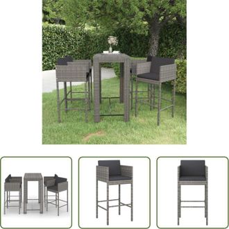 vidaXL vidaXL Barstuhl - 5-tlg. Gartenbar-Set mit Kissen Poly Rattan Grau