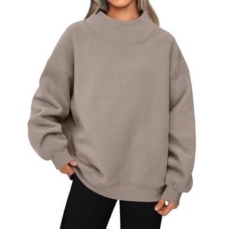 Generic V&ecirc;tements dhiver pour Femmes Sweat Shirt Oversize &agrave; col roul&eacute; et Manches Longues pour Femmes Haut d&eacute;contract&eacute; Marron Taille XL
