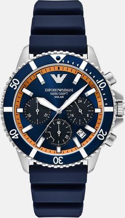 Emporio Armani World Explorer - Montre chronographe pour homme en silicone &agrave; technologie solaire - Argent&eacute; et bleu