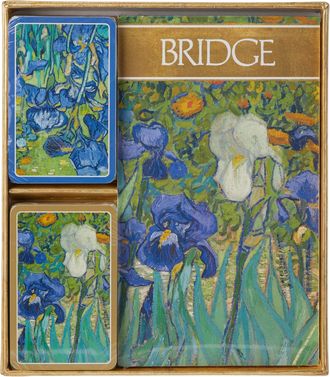 Caspari Van Gogh Schwertlilien Bridge Set inkl. 2 Decks Spielkarten/4 Score Pads/4 Bleistifte, Holz, Violett, 7,8 x 20.35 X 0,55 cm