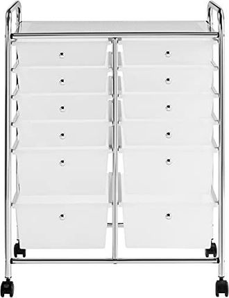 Yaheetech Rollwagen Badrollwagen mit 12 schubfächern, Aufbewahrungswagen mit feststellbaren Rollen und Griffe, Haushaltswagen Metallgestell Beistellwagen