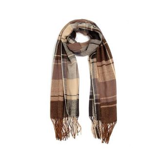 Miss Lulu Écharpe pour homme femme à carreaux dhiver en laine chaude et douce avec pompon Grand tartan (Marron)