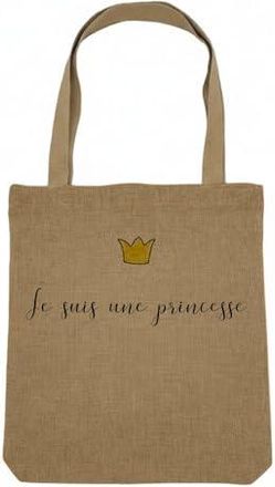 Fabulous Sac Shopping Tote Bag Aspect Lin - Je Suis une Princesse Dessin Couronne Jaune - Sac de Courses Toile Epaisse 360g Beige Naturel Cabas Port&eacute; Epaule So