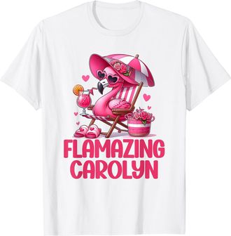 BDAZ Flamazing Caroline Pink Flamingo, Tropische Strandszene, Damen T-Shirt