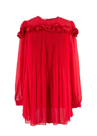 Giambattista Valli Red Floral Embroidered Pleated Blouse Size XXS