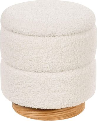 Beliani Pouf Hocker Webpelz wei&szlig; rund 35cm Teddyfell mit Stauraum Deckel 38cm hoch Ogden