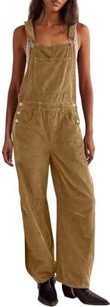 Generic Salopette dhiver ample en velours côtelé pour femme - Coupe ample - Jambes larges - Sans manches - Mignon bretelles réglables - Salopette avec poches,