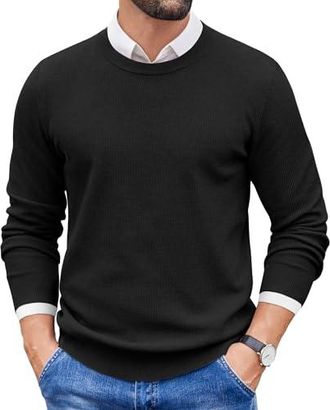 Coofandy Pull &agrave; Col Rond et Manches Longues pour Homme L&eacute;ger Casual Business Jumper Tricot&eacute; Basique Decontract&eacute; Pulls Noir L