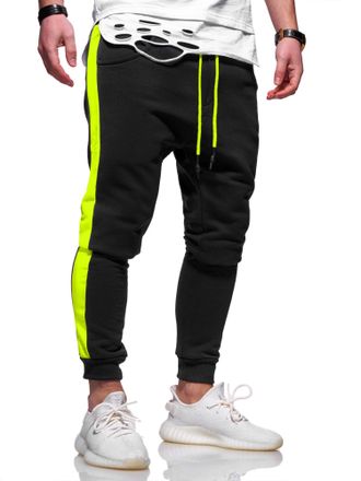 Behype. Herren Lange Trainingshose Jogging-Hose Sport-Hose mit Side-Stripe 60-0351 (3XL, Schwarz-Neongelb)